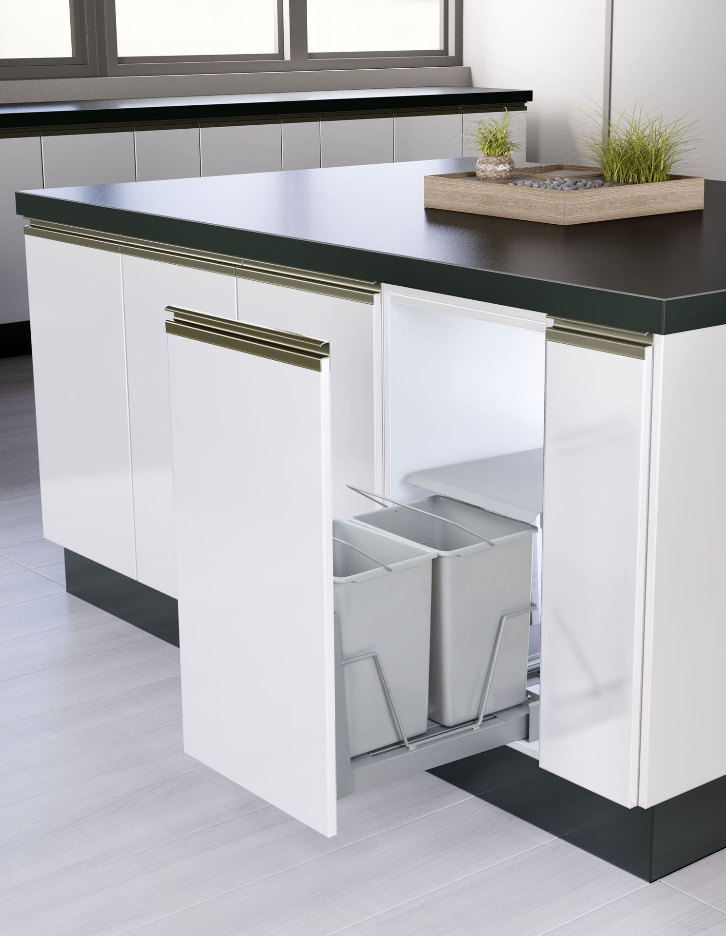 Trash bin with two small tanks Tandem floor rails(24 liters) - Diako ...